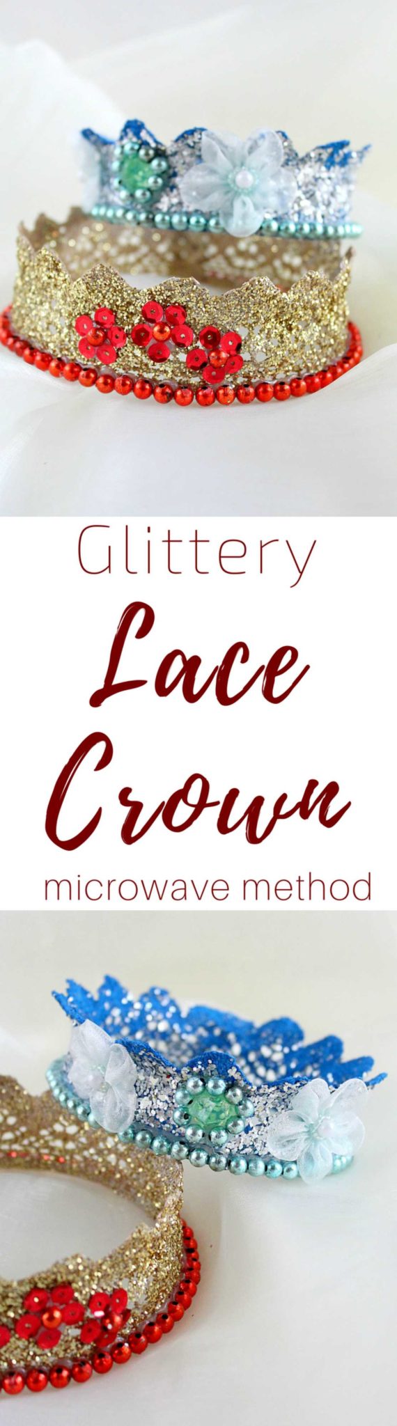 DIY Princess Crown Made With Paper Rolls, Glitter & Tulle