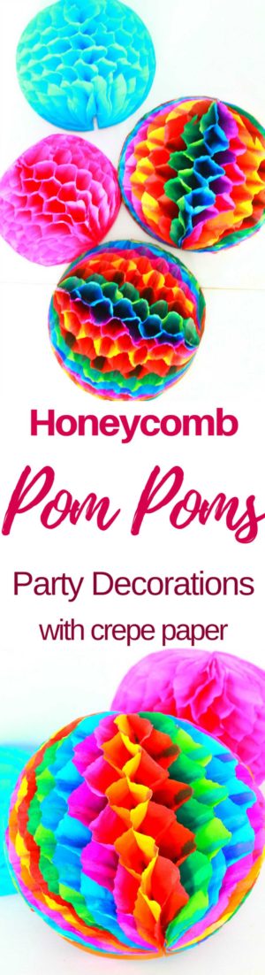 Honeycomb Pom Poms Party Decorations Made With Crepe Paper