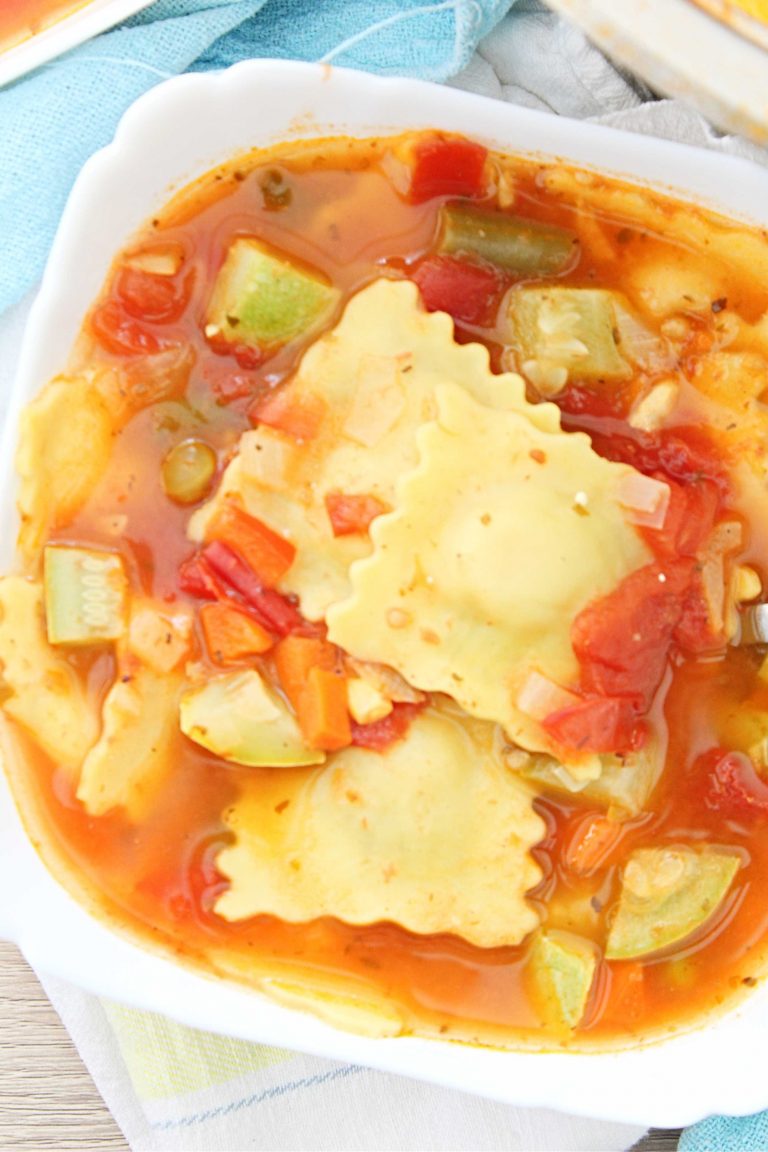Ravioli Soup With Vegetables, Canned Tomatoes And Chicken Broth