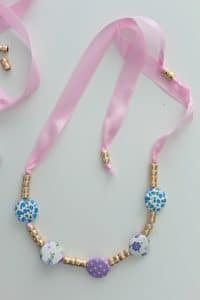 DIY Button Necklace With Fabric Buttons, Ribbon & Gold Cord Ends